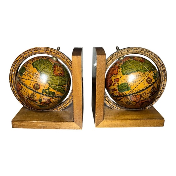 Accents | Vintage World Globe Wooden Bookends | Poshmark
